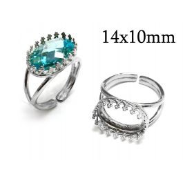 Sterling Silver 925 Adjustable Oval Bezel Ring 14x10mm