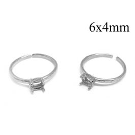 Sterling Silver 925 Adjustable Oval Bezel Ring 6x4mm