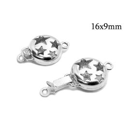 Sterling Silver 925 Round Stars Box Clasp 16x9mm with 1 loop