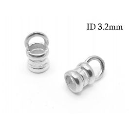 Brass Crimp End Cap ID 3.2mm with 1 loop for round leather cord or chain