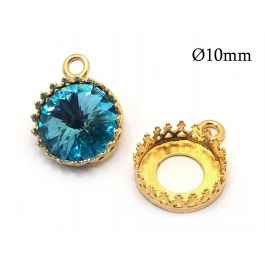 14K Solid Gold Crown Round Bezel cups settings 10mm with 1 loop