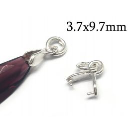 Sterling Silver 925 Pinch Bail 3.7x9.7mm with closed jump ring