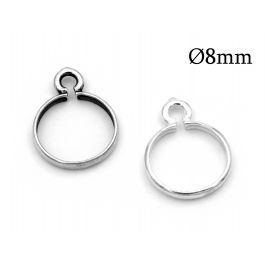 Sterling Silver 925 Crimp Bezel cup Settings 8mm with 1 loop