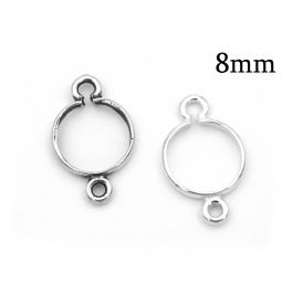 Sterling Silver 925 Crimp Bezel cup Settings 8mm with 2 loops