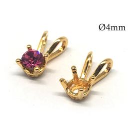 14K Solid Gold Round Chaton Bezel cup Settings 4mm with loop