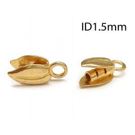 Brass Hidden Crimp Ends Caps Leaves ID 1.5mm with 1 loop
