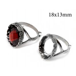 Sterling Silver 925 Adjustable Oval locking Ring bezel cup settings ...