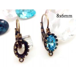 Brass LeverBack Oval Crown Bezel Earring Settings 8x6mm with loop