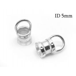 Sterling Silver 925 Crimp End Cap ID 5mm with 1 loop for round leather ...