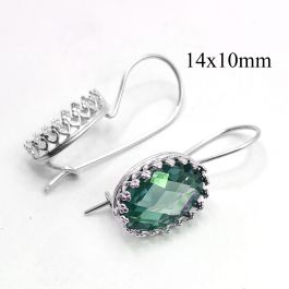 Sterling Ear wire Oval crown Bezel Earrings Settings 14x10mm