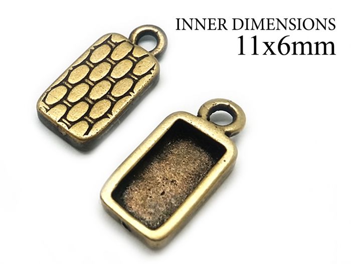 Pewter Rectangle Pendant Blank Bezel Setting for Resin 11x6mm 1 loop