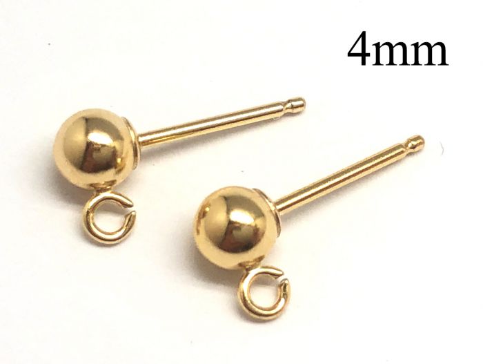 Gold Filled Stud Ball Earrings 4mm with 2.5mm loop