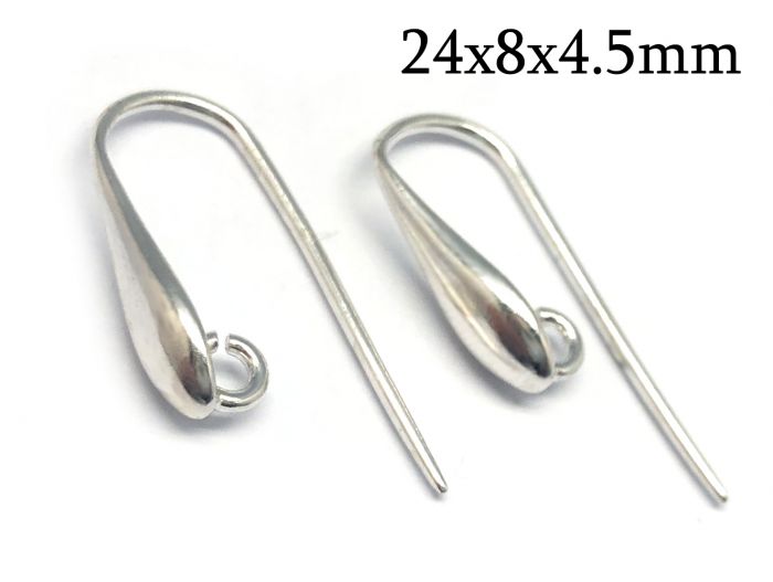 Sterling Silver 925 Hook Earrings Ear Wire 24x8x4.5mm with Open Loop