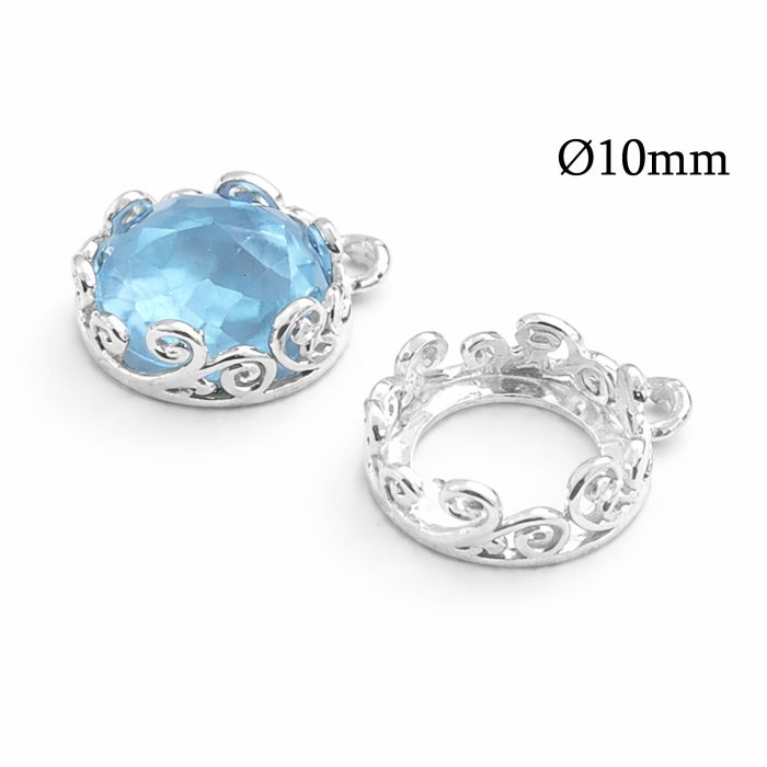Sterling Silver 925 Round Wave Bezel Cup Settings 10mm with 1 loop