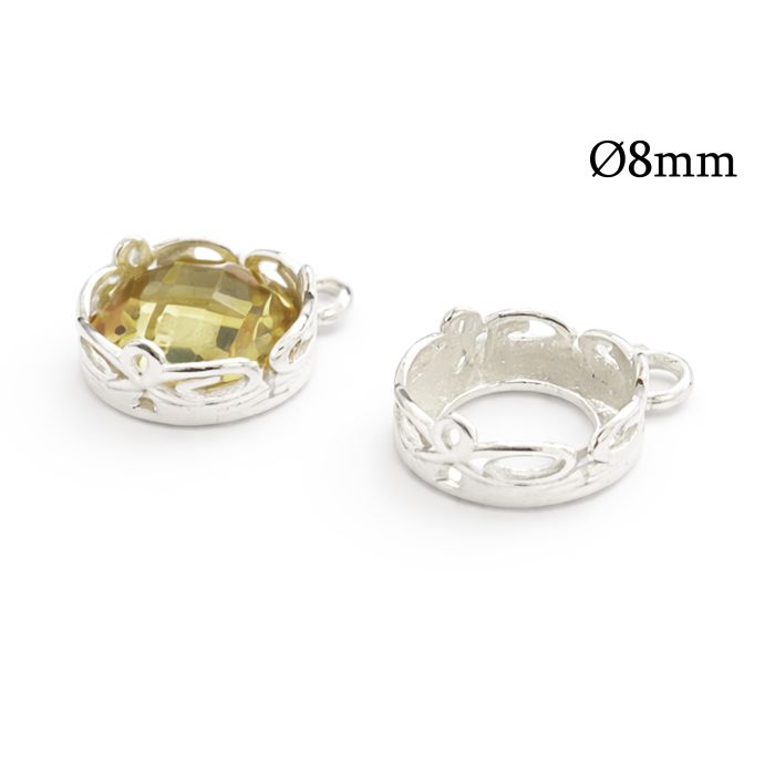 Sterling Silver 925 Round Filigree Pattern Bezel Cup Settings 8mm with ...